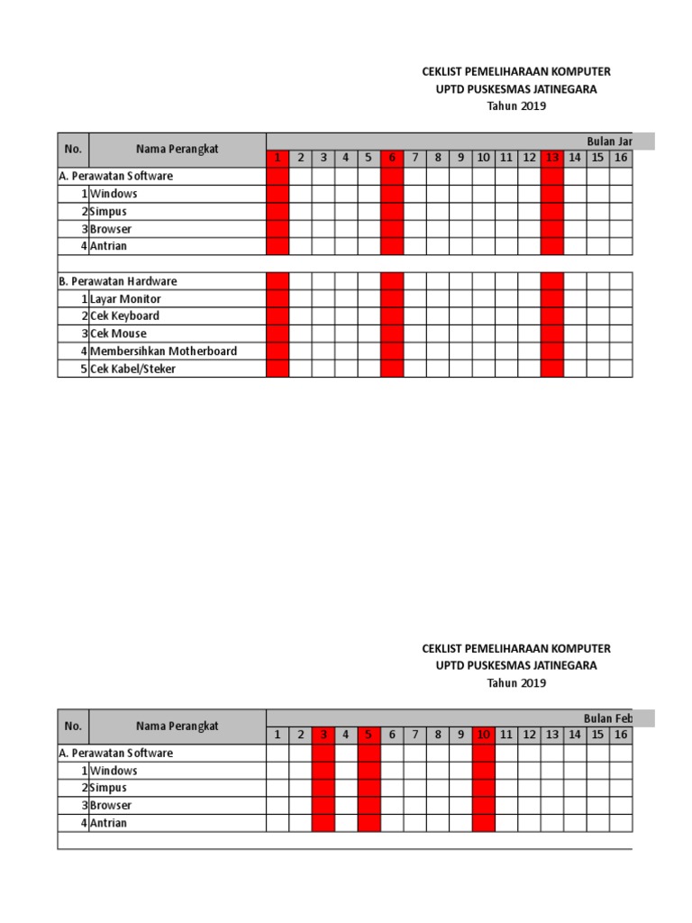 Ceklis Pemeliharaan | PDF