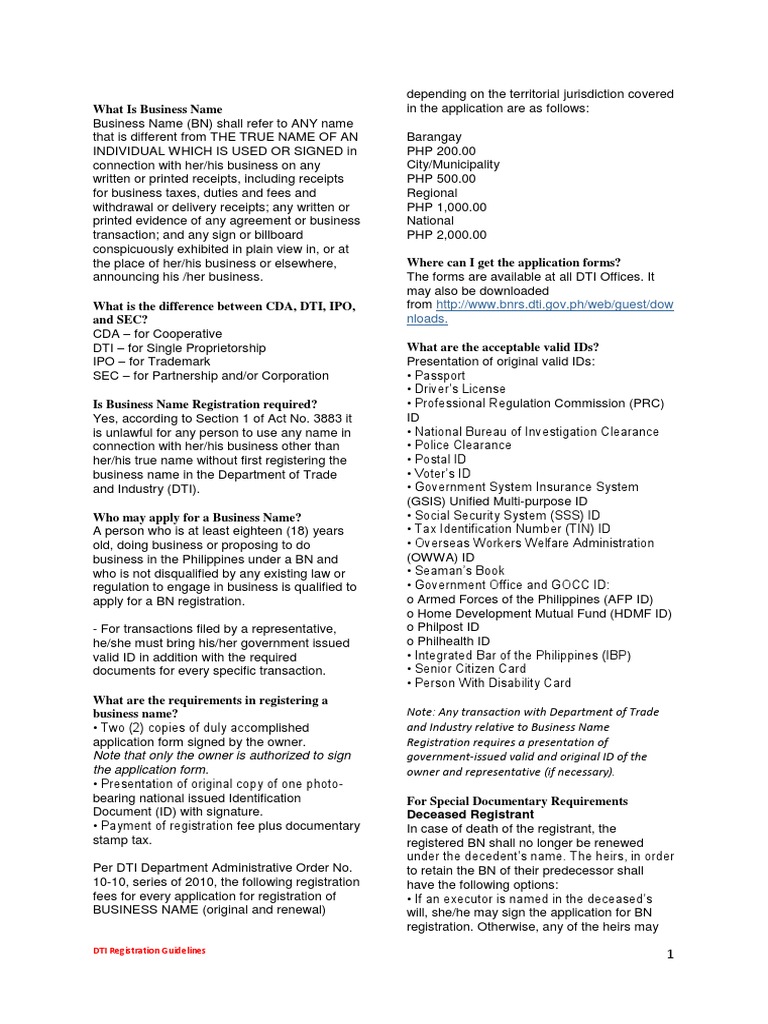 DTI Registration Guidelines | Download Free PDF | Identity Document | Banks