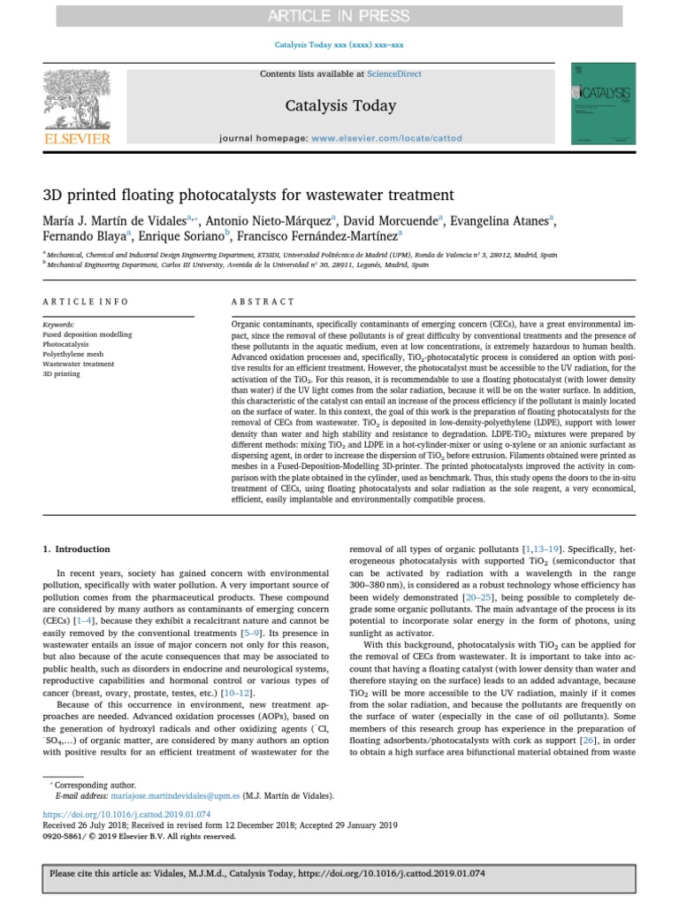 3D Printed Floating Photocatalysts For Wastewater Treatment | PDF ...
