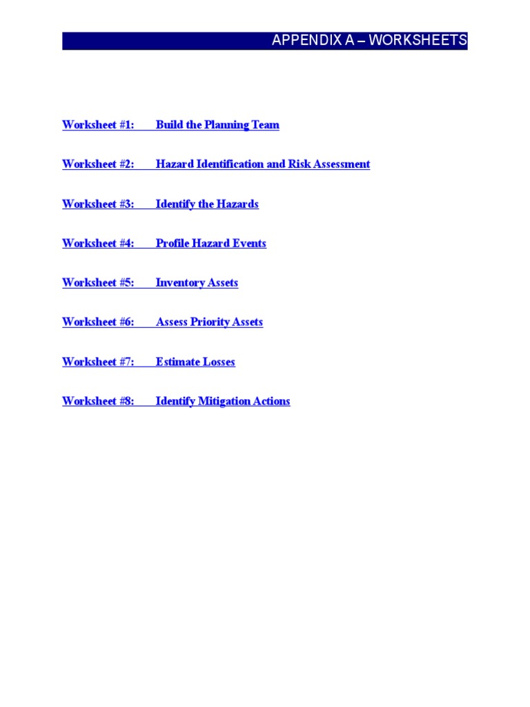 Appendix A - Worksheets | PDF | Hazards | Emergency Management