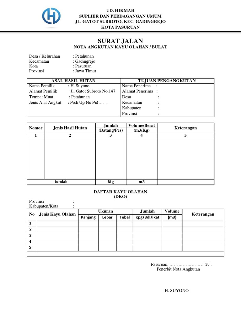 Nota Angkutan Kayu Olahan | PDF