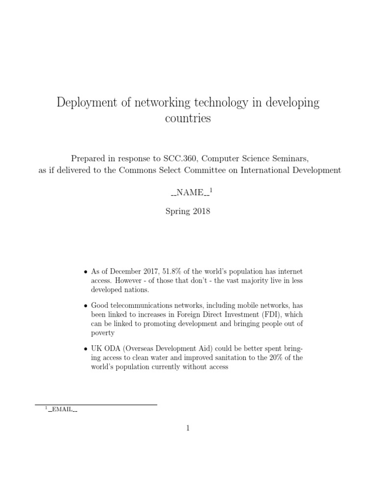 Deployment of Networking Technology in Third World Countries Anonymised ...
