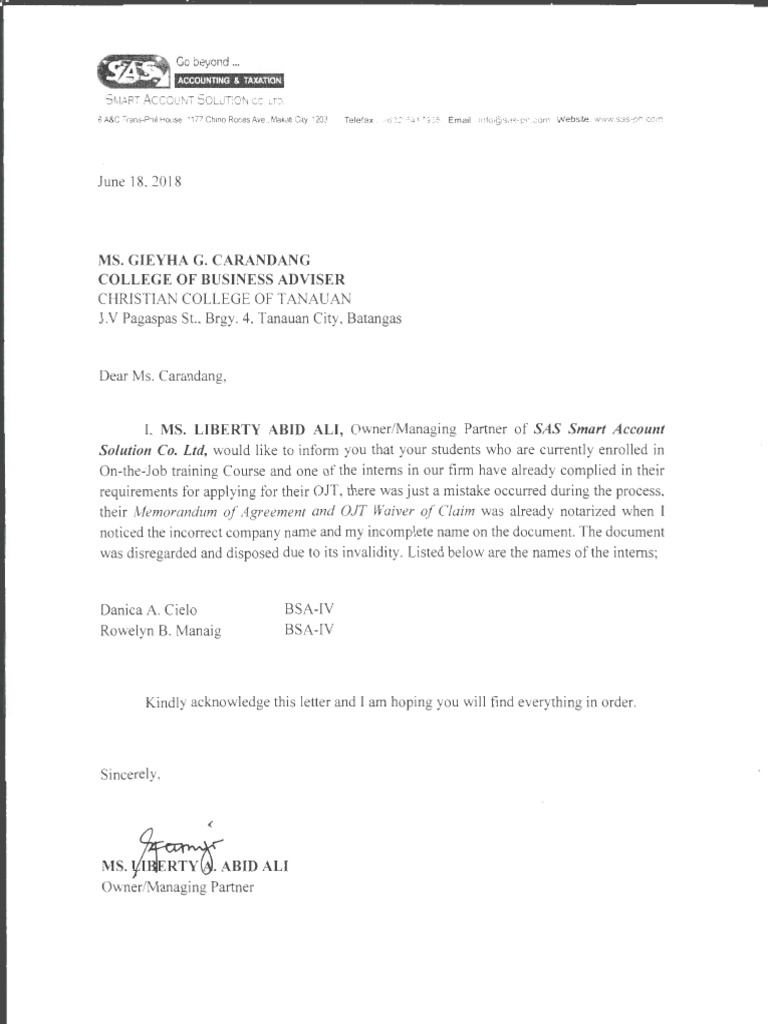 Letter of Clarification PDF | PDF