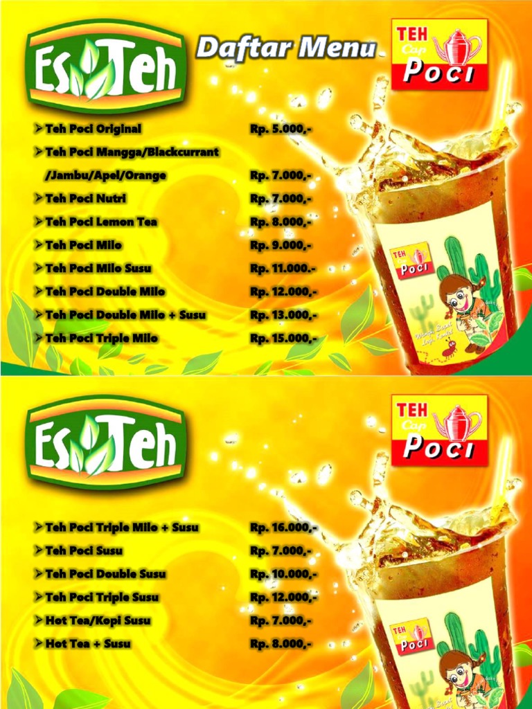 Daftar Menu Teh Poci Lidya | PDF