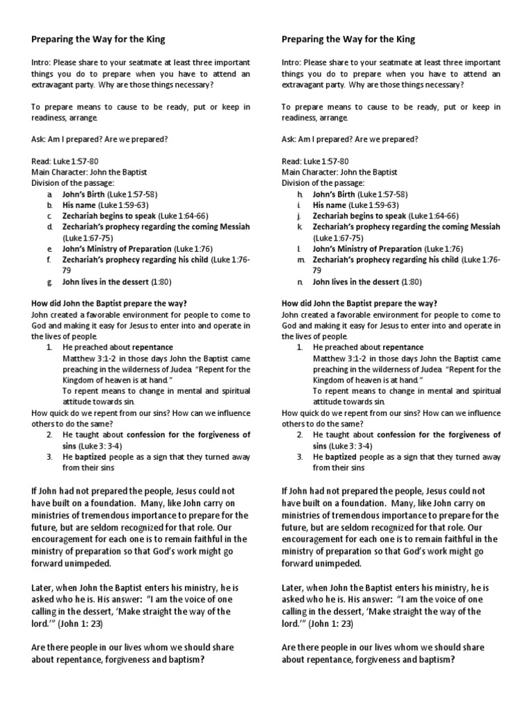Preparing The Way For The King | PDF | John The Baptist | Christianity