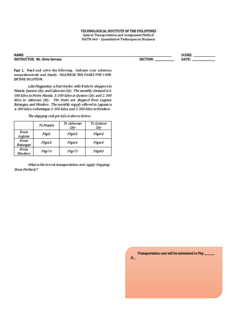 Optimal Transportation and Assignment Strategies for Maximizing Profit ...