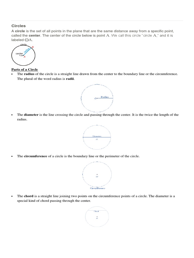 Circles: Parts of A Circle | PDF