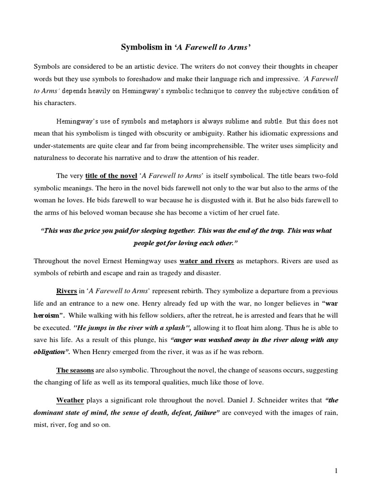 Symbolism in A Farewell To Arms | PDF | Ernest Hemingway | Hero