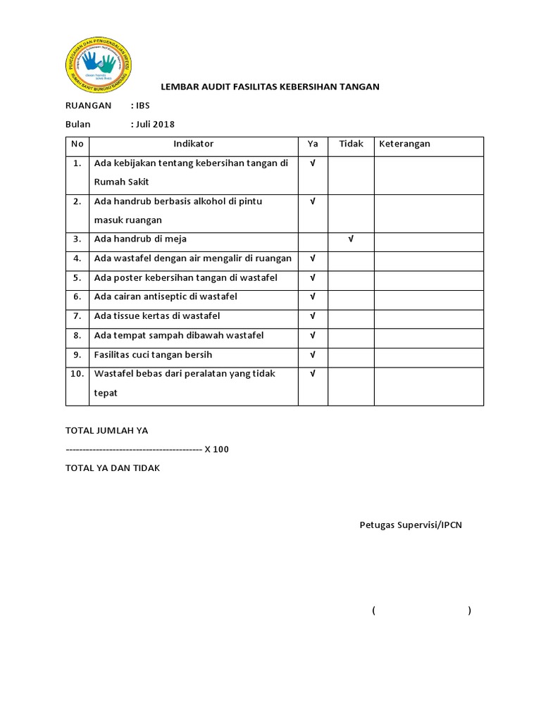 LEMBAR AUDIT FASILITAS KEBERSIHAN TANGAn Ibs | PDF