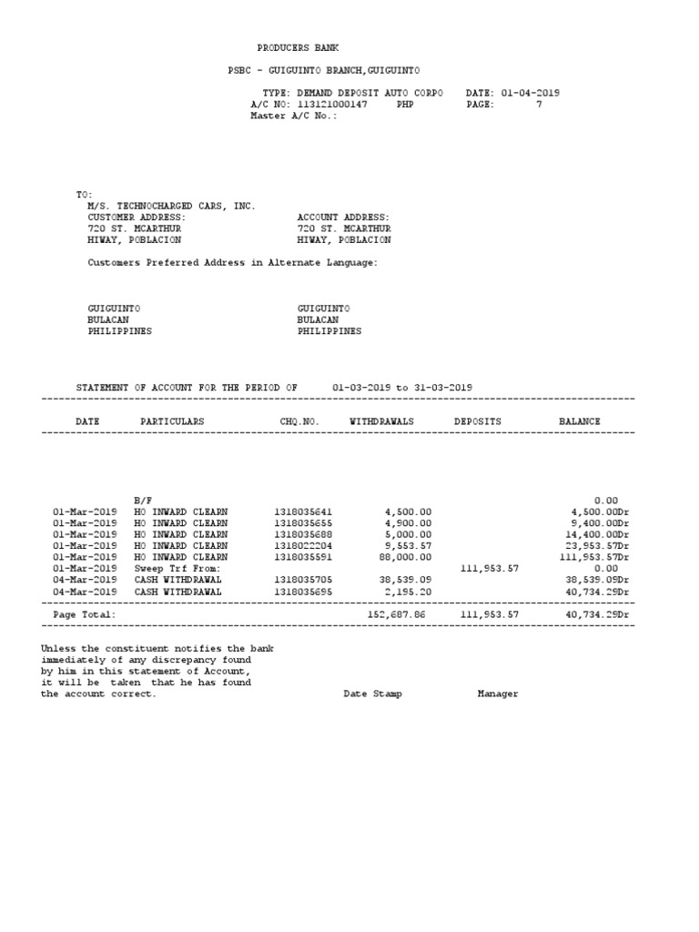 Bank Statement March - 2019 | PDF | Banks | Banking