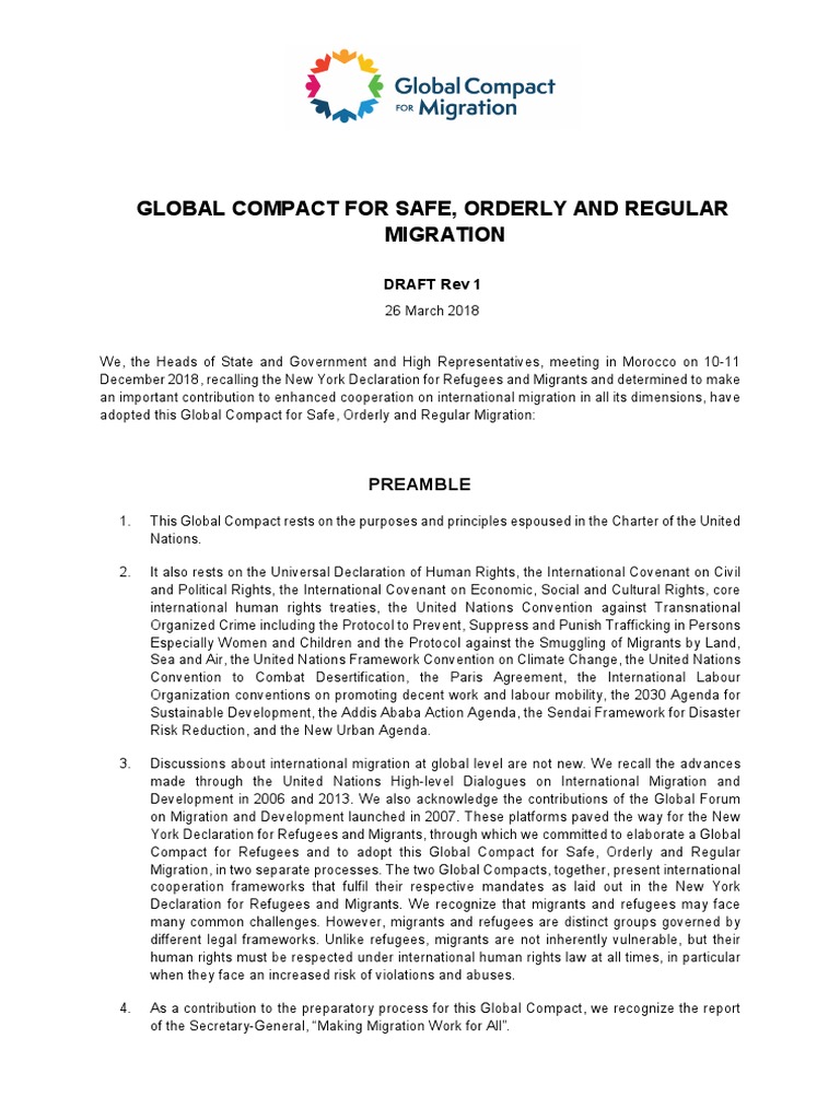 Global Compact For Migration Pdf Immigration People Smuggling
