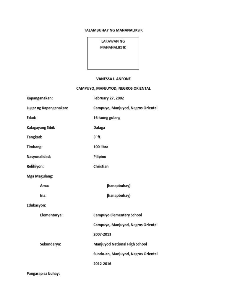 Talambuhay Halimbawa Lesson 2 | PDF