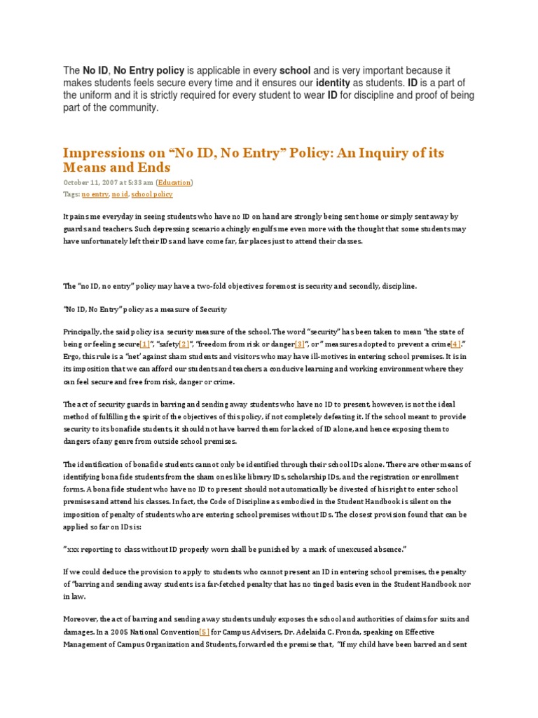 No ID No Entry Facts | Negligence | Academic Freedom