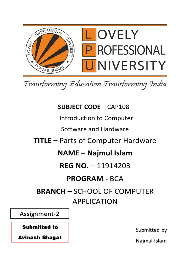 TITLE - Parts of Computer Hardware NAME - Najmul Islam REG NO ...
