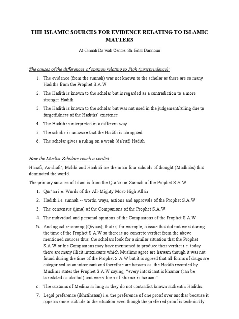 The Sources of Evidence in Islam | PDF | Hadith | Islam And Politics