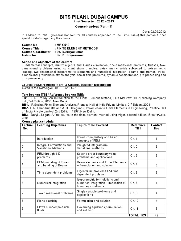 MEG512 Finite Element Method 1st Sem 12-13 HO | PDF | Finite Element ...