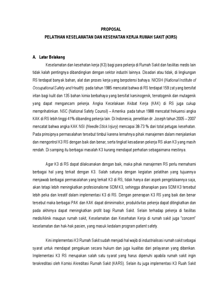 TOR Pelatihan K3 Untuk RSIA | PDF