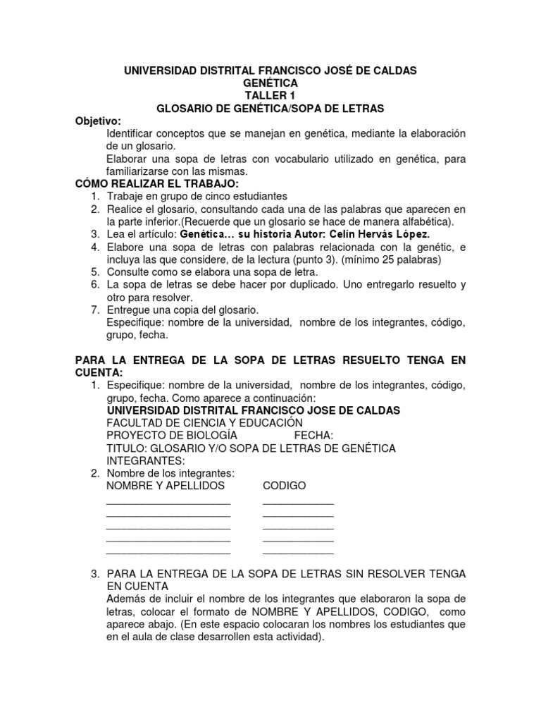 Glosario y Sopa de Letras en Genética | PDF | Dominancia (Genética ...