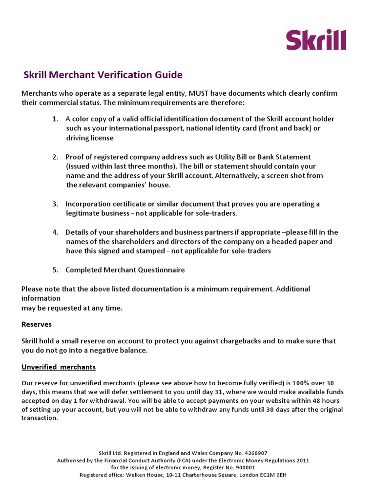 Skrill Merchant Verification Guide It | PDF | Financial Services | Banking