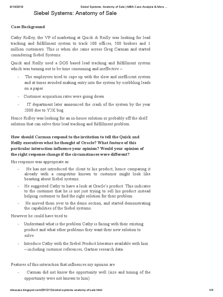 Siebel Systems Anatomy of A Sale | PDF | Business | Communication