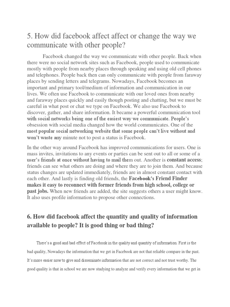 How Did Facebook Affect Affect or Change The Way We Communicate With ...