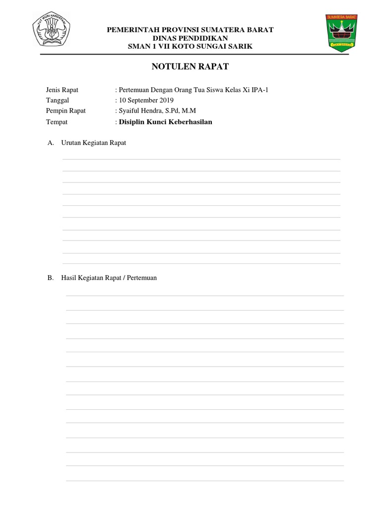 Format Notulen Rapat | PDF