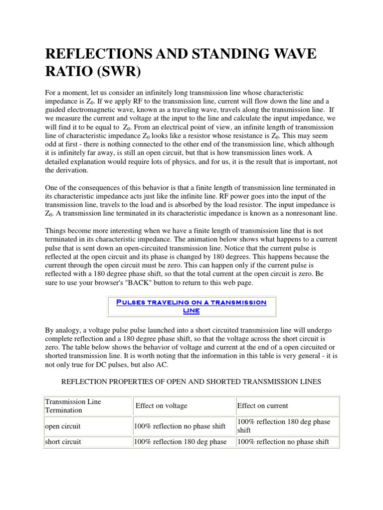 Reflections and Standing Wave Ratio (SWR) : Pulses Traveling On A ...