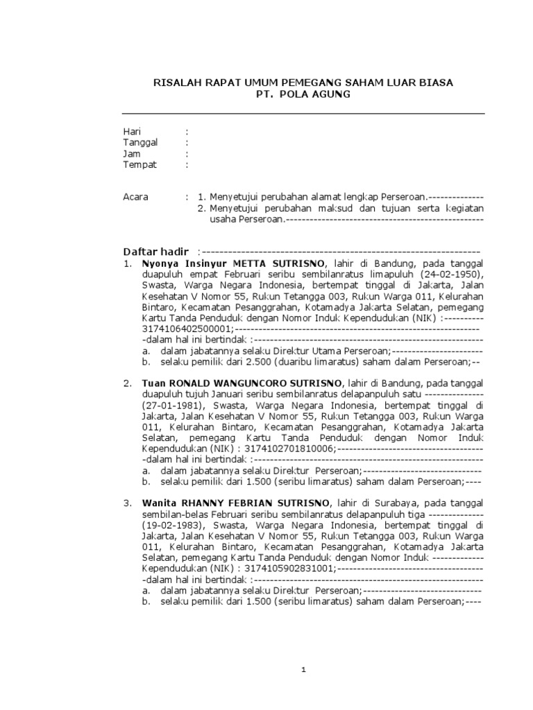 Risalah Rapat Pemegang Saham | PDF