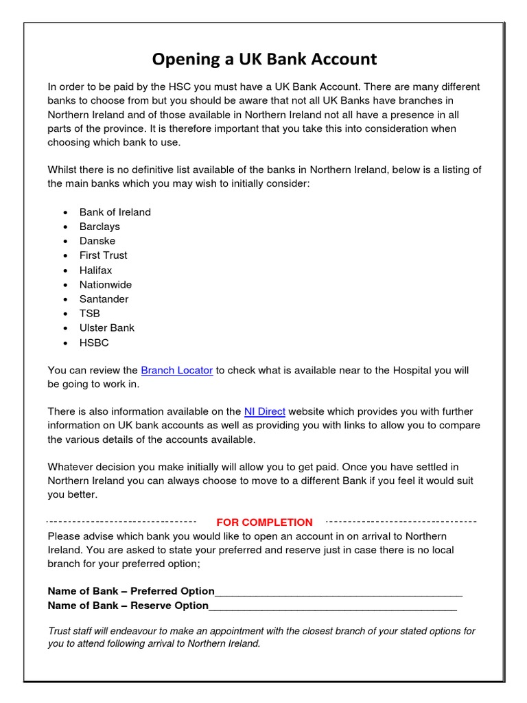 Opening A UK Bank Account | PDF