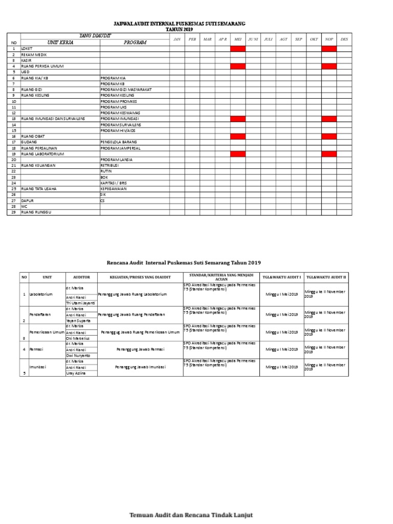 Jadwal Audit Internal Puskesmas 2019 | PDF