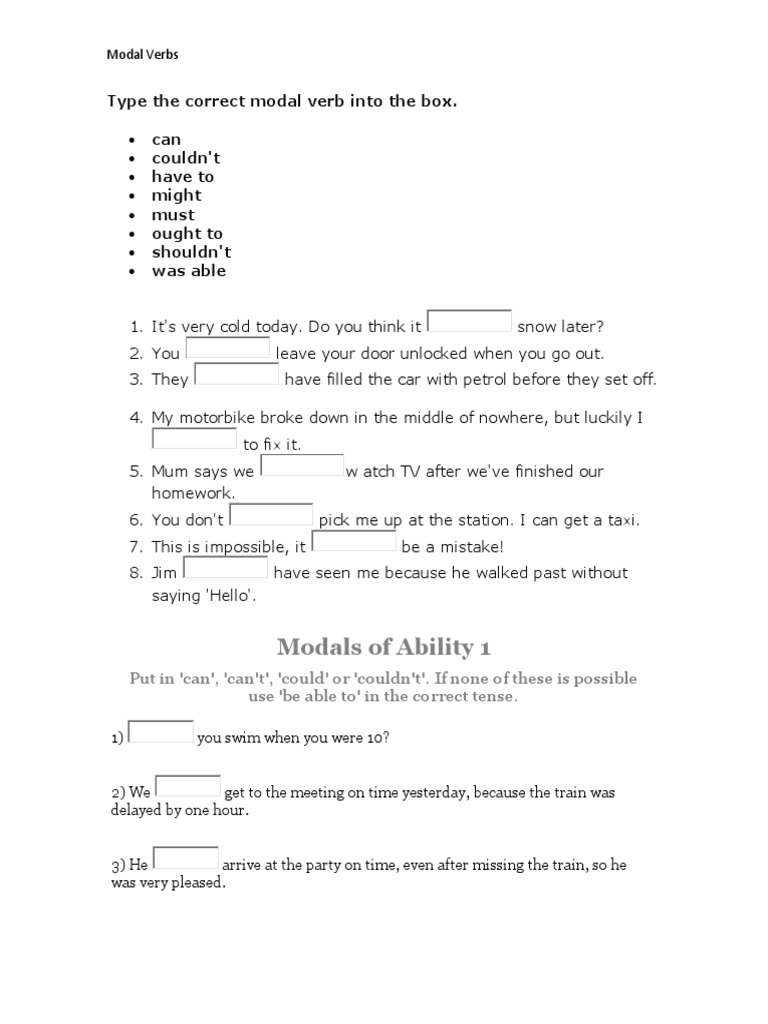 Homework Modal Verbs2 | PDF | Verb | Morphology