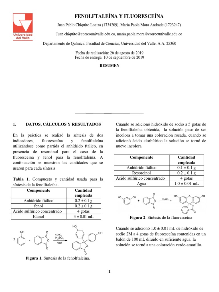 Análisis de la síntesis y propiedades de la fenolftaleína y la ...