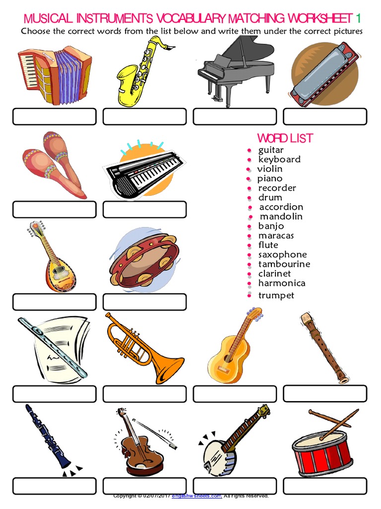Musical Instrument Vocabulary Matching Worksheet 1 Answer Key | PDF ...