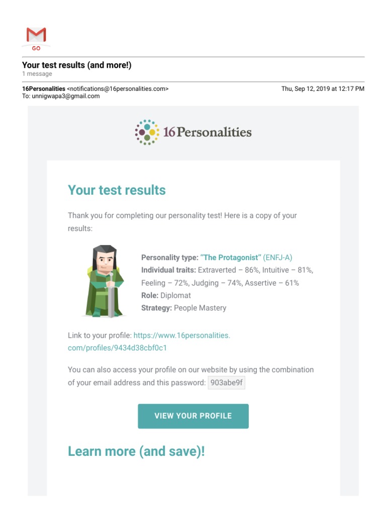 Gmail - Your Test Results (And More!) PDF | PDF | Personality Type ...