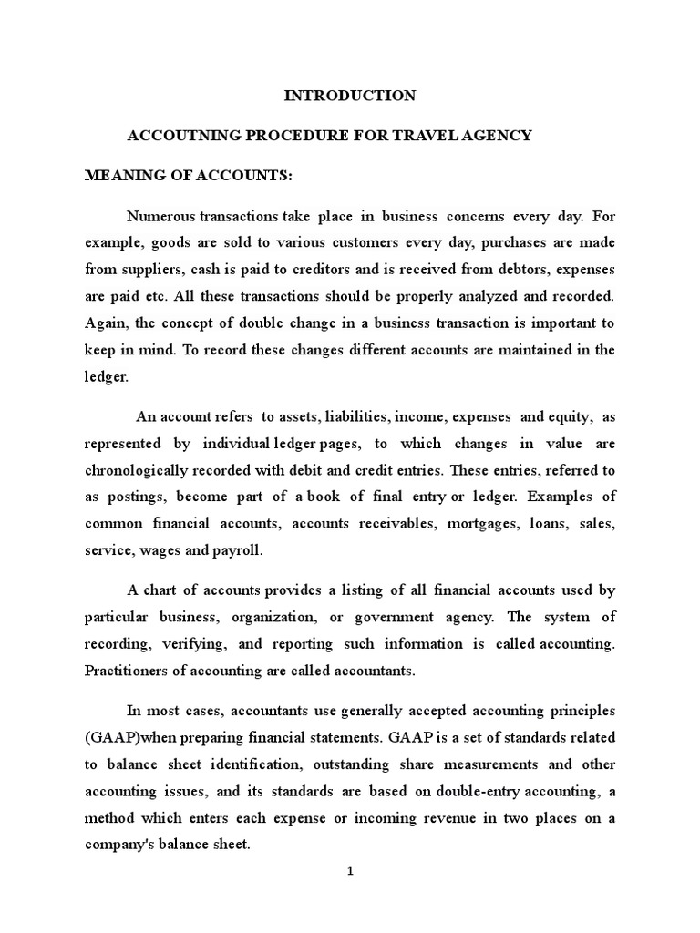 Accoutning Procedure For Travel Agency Meaning of Accounts:: Generally ...