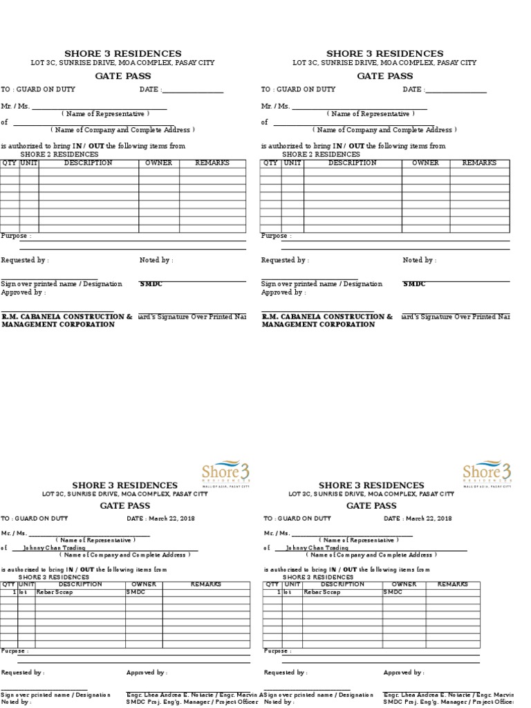 Gate Pass Form | PDF | Finance & Money Management | Law