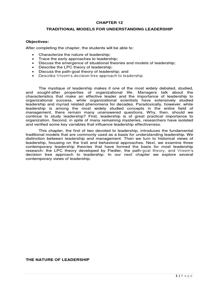 Traditional Models for Understanding Leadership: An Overview of Early ...