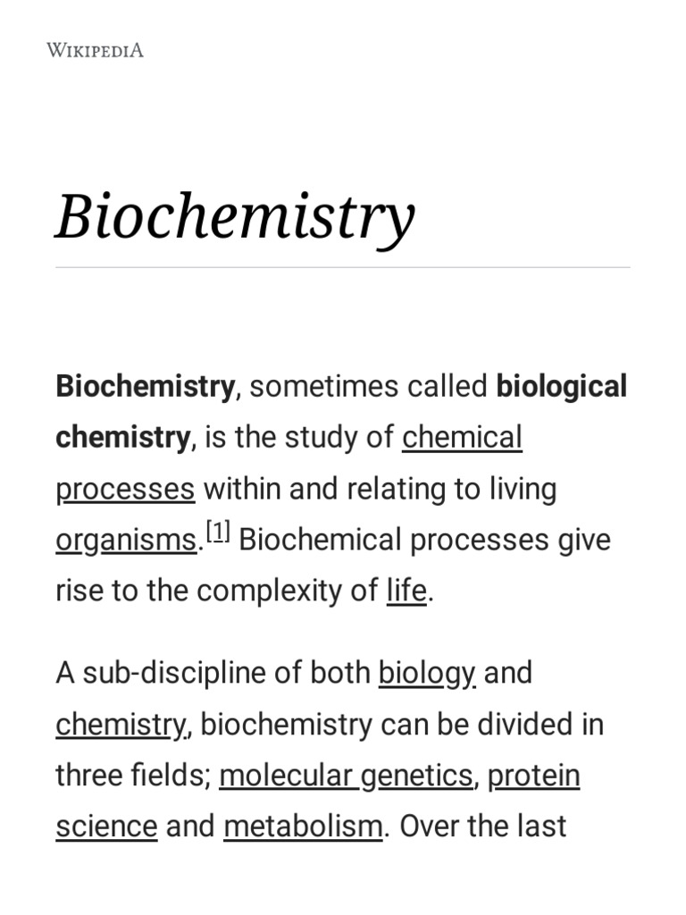 Biochemistry - Wikipedia PDF | PDF | Nucleotides | Nucleic Acids