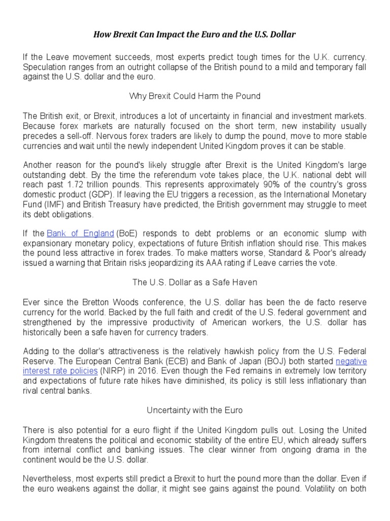 Brexit And Factors Affecting Currency Pdf Pound Sterling Brexit