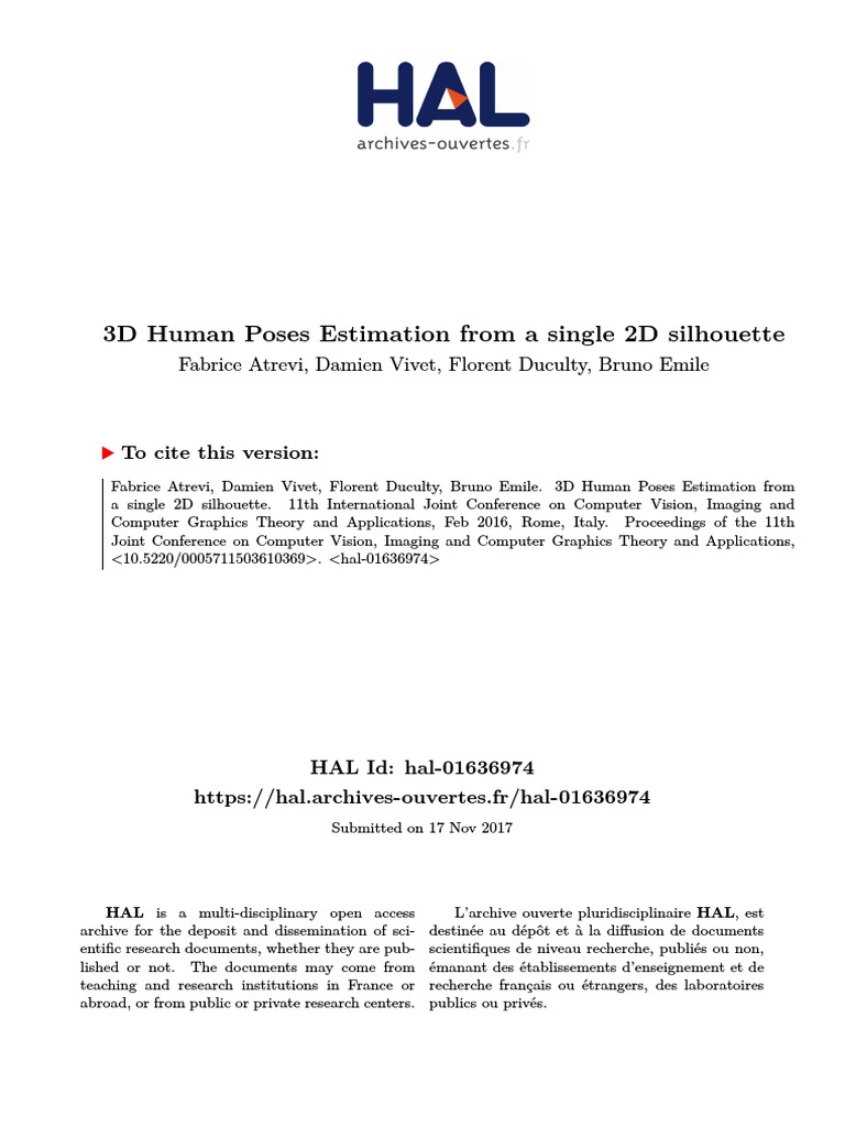 3D Human Poses Estimation From A Single 2D Silhouette: Fabrice Atrevi ...