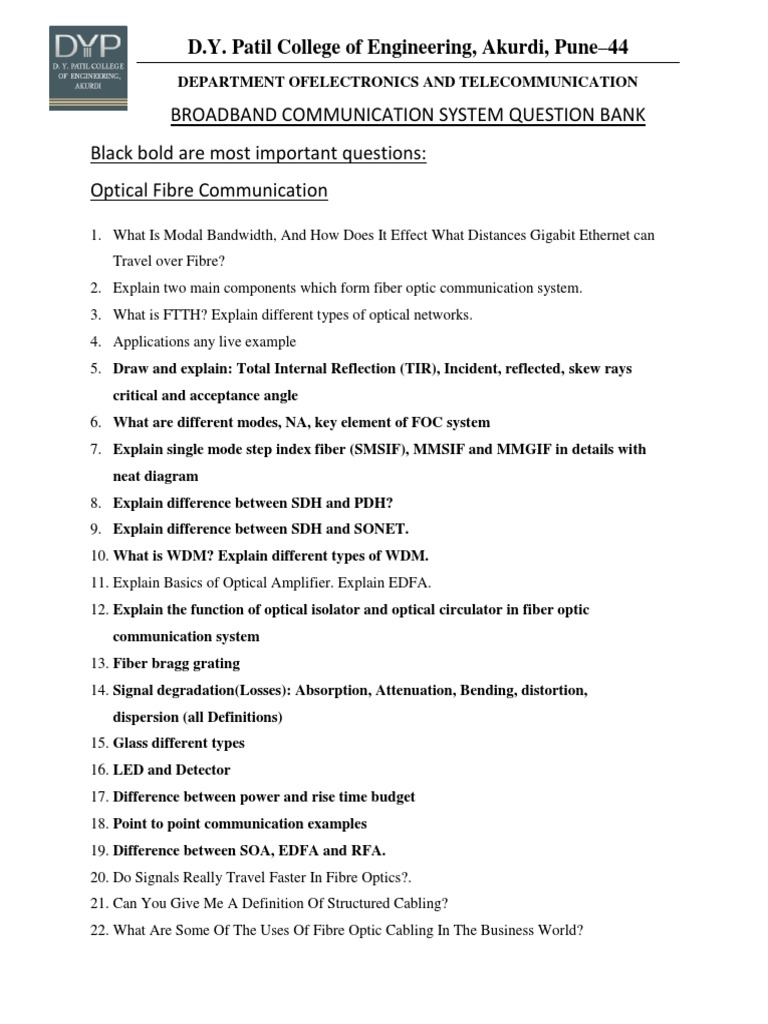 Broadband Question Bank | PDF | Optical Fiber | Communications Satellite