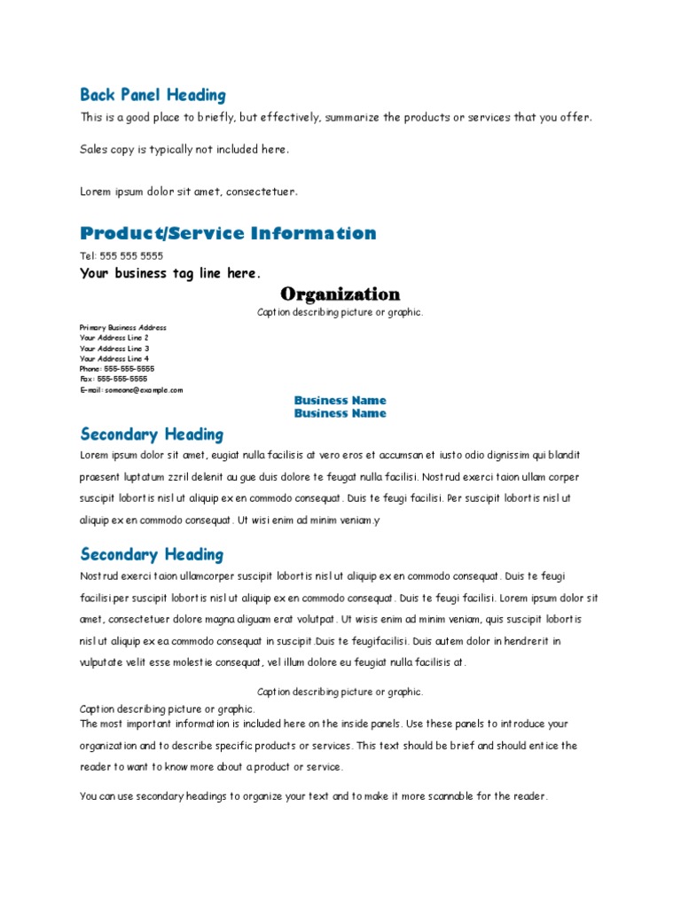 Product/Service Information: Back Panel Heading | PDF