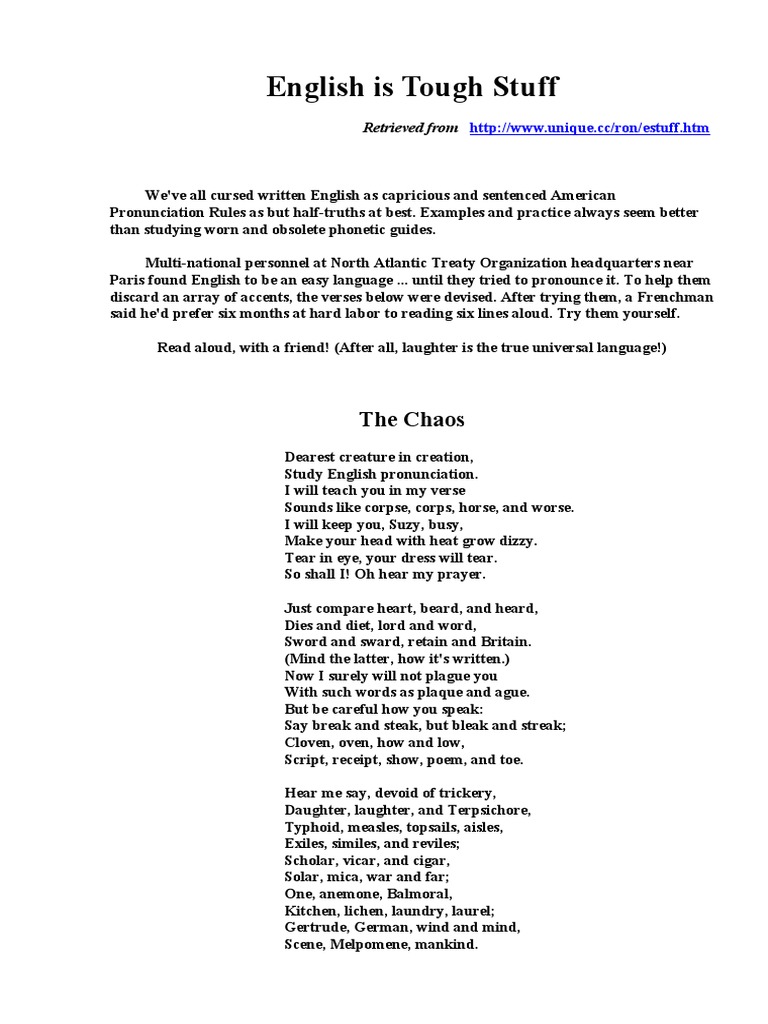 English Is Tough Stuff: The Chaos | PDF | English Language