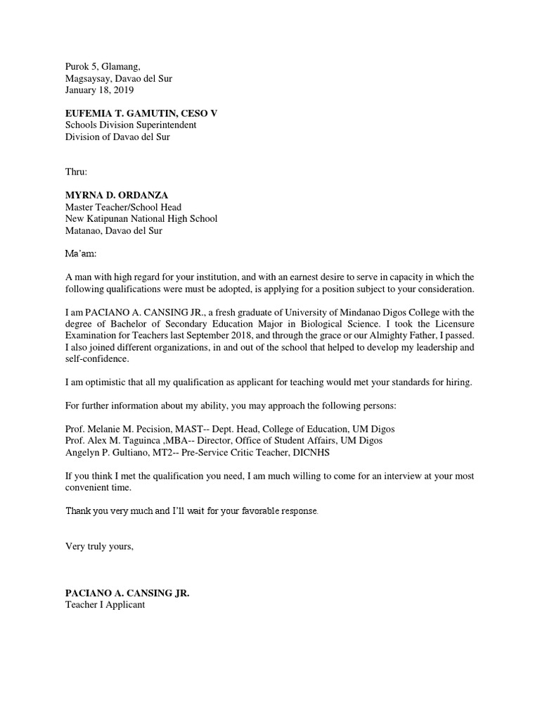 Application for Teacher I Position | PDF | Identity Document ...