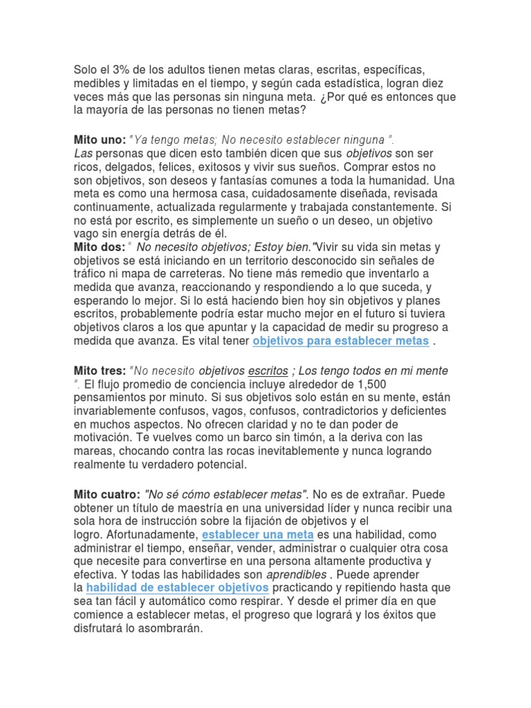 Texto Sobre Mitos Sobre Las Metas | PDF | Cerebro | Vida