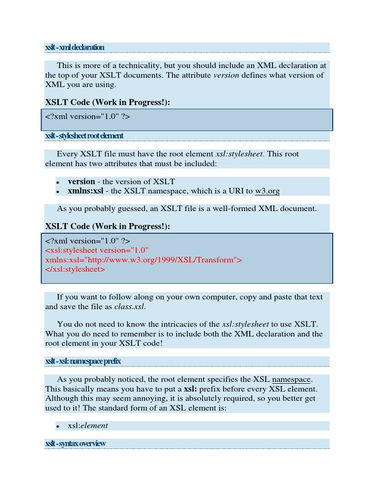 XSLT - XML Declaration: XSLT Code (Work in Progress!) | PDF | Xslt | World Wide Web Consortium