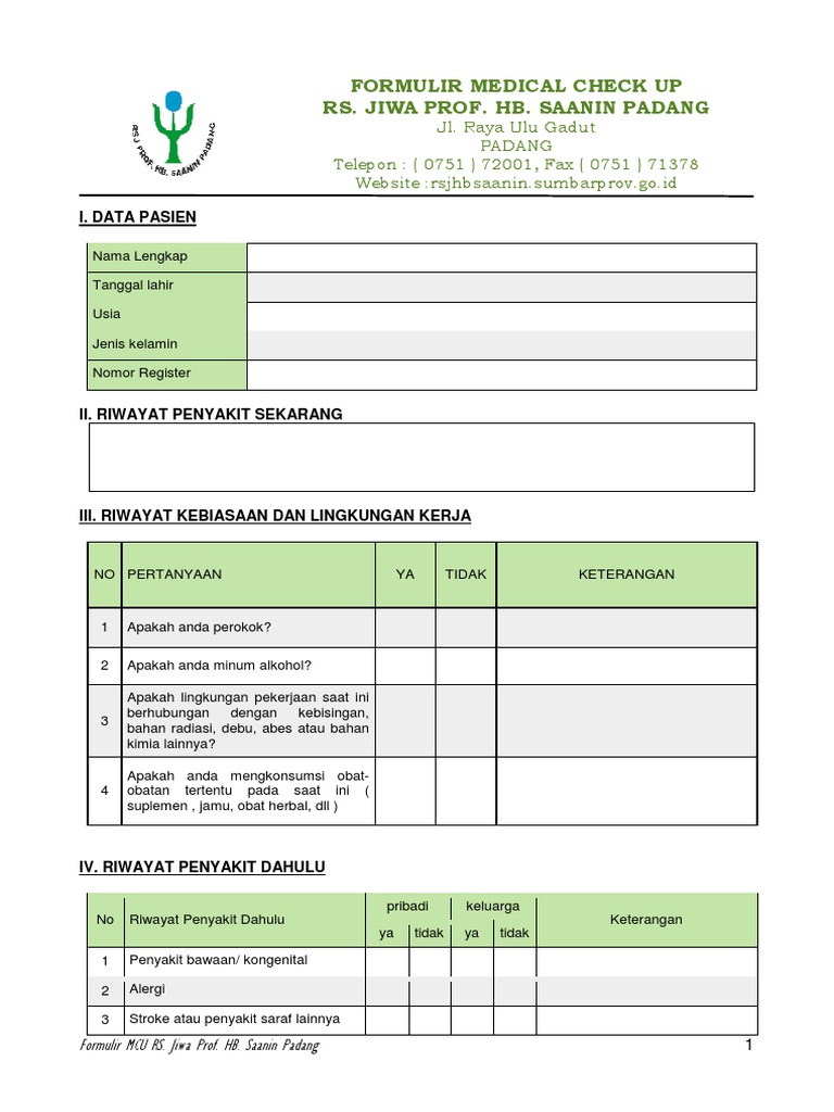Formulir MCU RS Jiwa Padang | PDF | Kesehatan Holistik