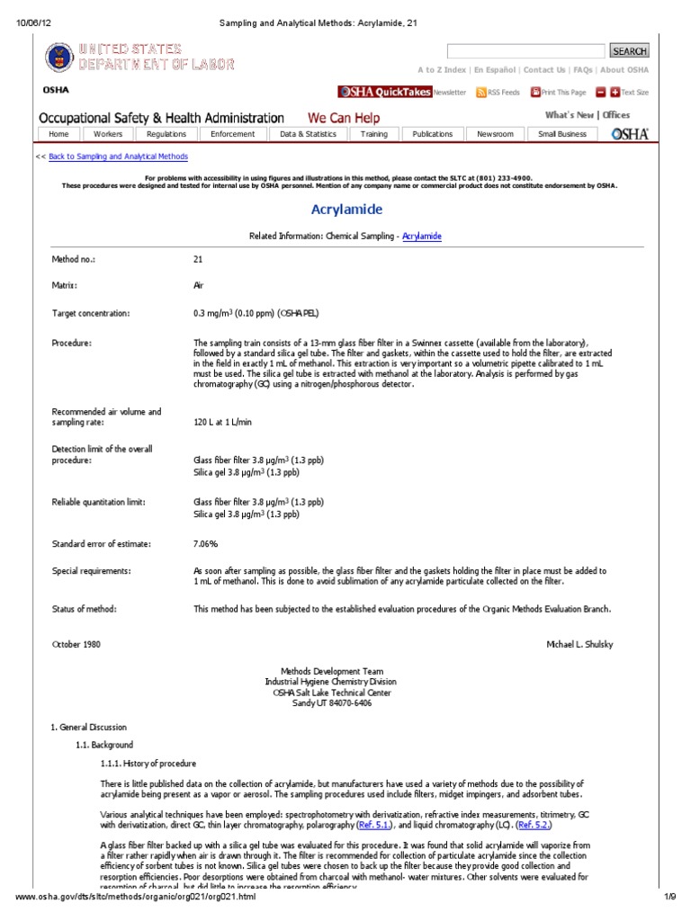 Acrylamide: Back To Sampling and Analytical Methods | PDF | Gas ...