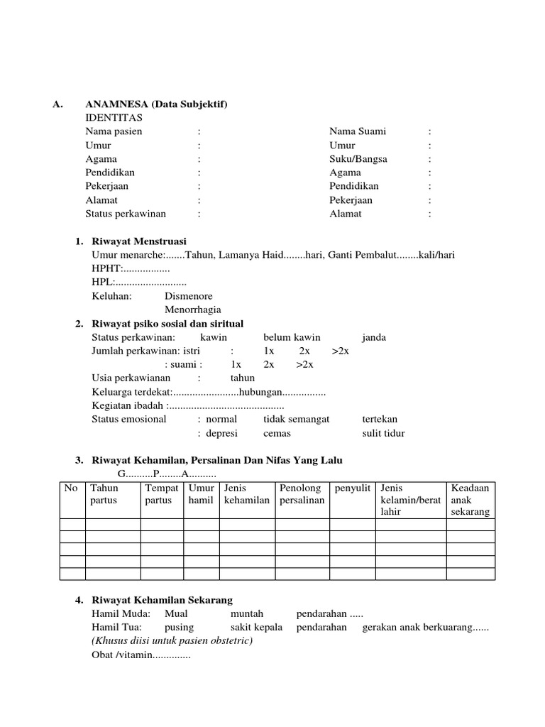 Contoh Anamnesa Awal | PDF | Kesehatan Holistik