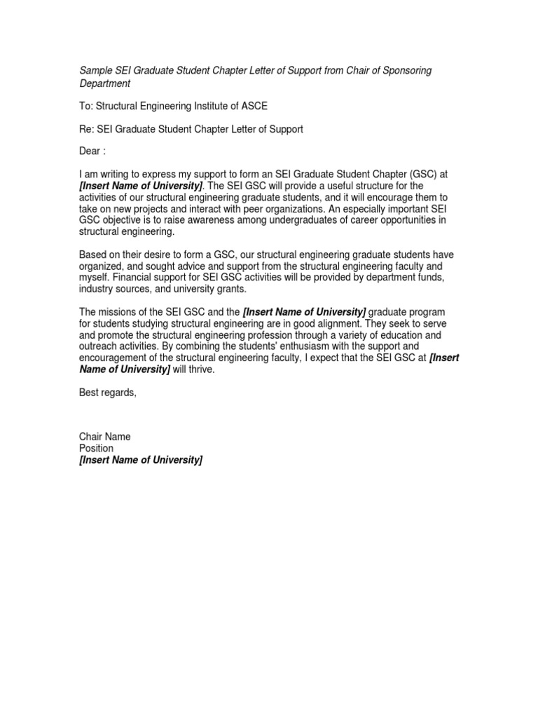 Sei Graduate Student Chapter Sample University Letter of Support | PDF